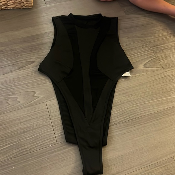 SHEIN | Tops | Shein High Leg Bodysuit With Mesh Cut Outs | Poshmark